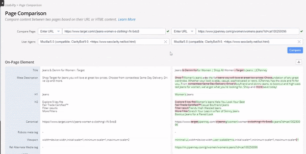 How to Compare Two Pages’ Content in the seoClarity Platform