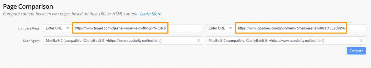 How to Compare Two Pages’ Content in the seoClarity Platform